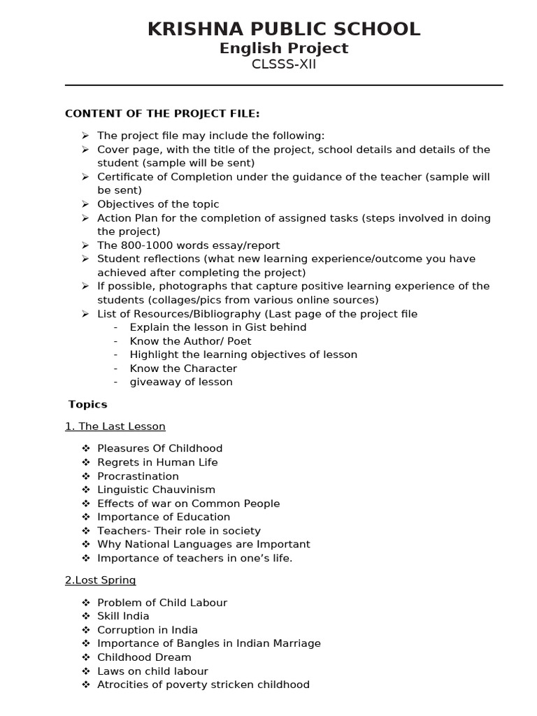 English Project Guidelines for Class XII | PDF | Social Psychology