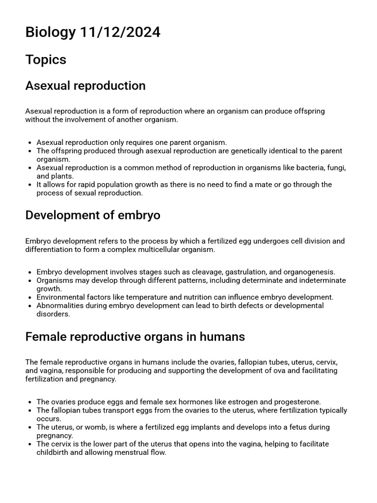 Asexual and Sexual Reproduction Overview | PDF | Human Reproduction ...