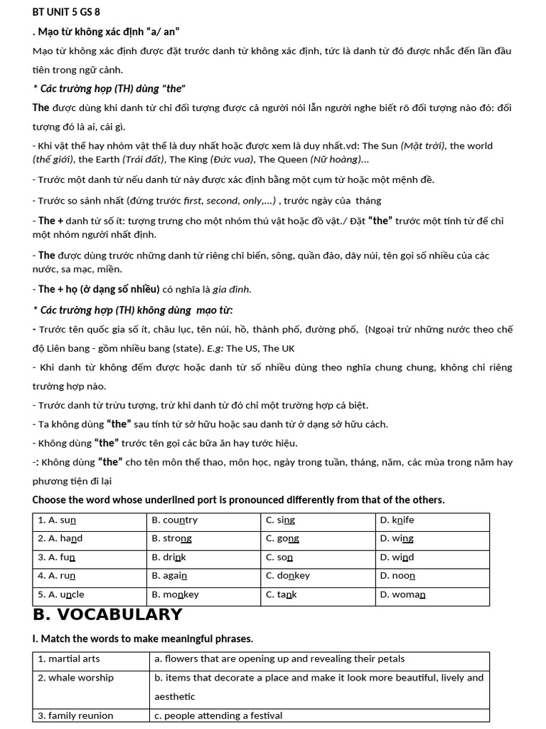 BT PĐ Unit 5 GS8 | PDF | Vietnamese People | Vietnam