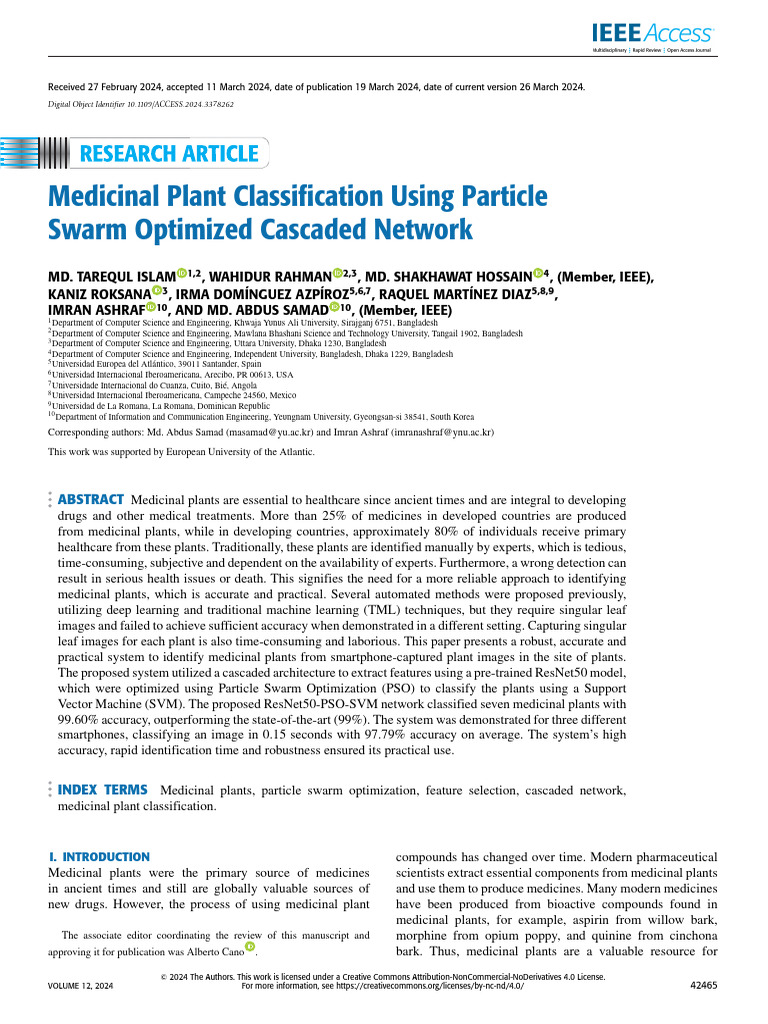 Medicinal Plant Classification Using Particle Swarm Optimized Cascaded Network | PDF | Support ...