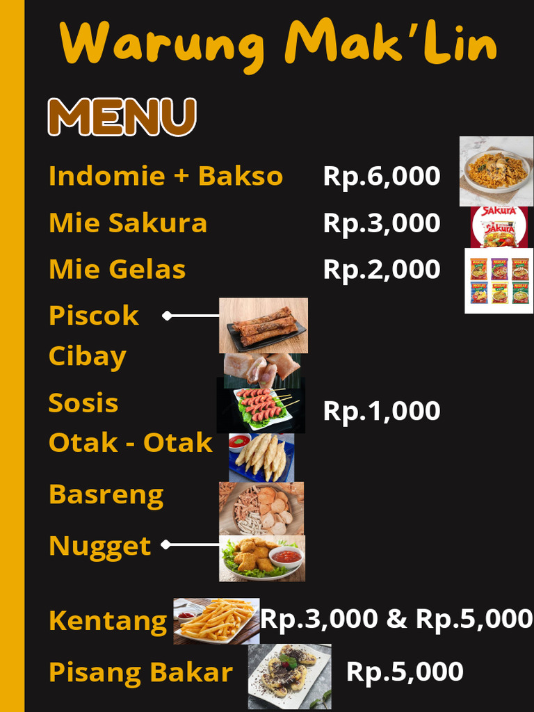 Hitam Kuning Elegan Menu Kedai Mie Dan Camilan PDF | PDF