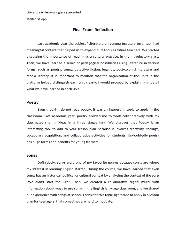 Jenifer Galeppi YL Final Exam | PDF | Behavior Modification | Cognitive ...