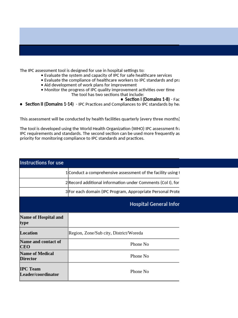 IPC Assessment Tool for Hospitals | PDF | Hygiene | Personal Protective ...