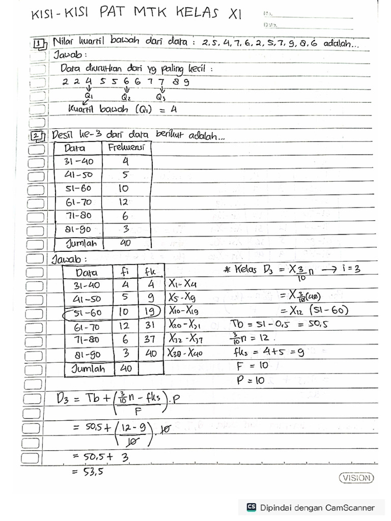 Kisi-Kisi Pat MTK Kelas Xi | PDF
