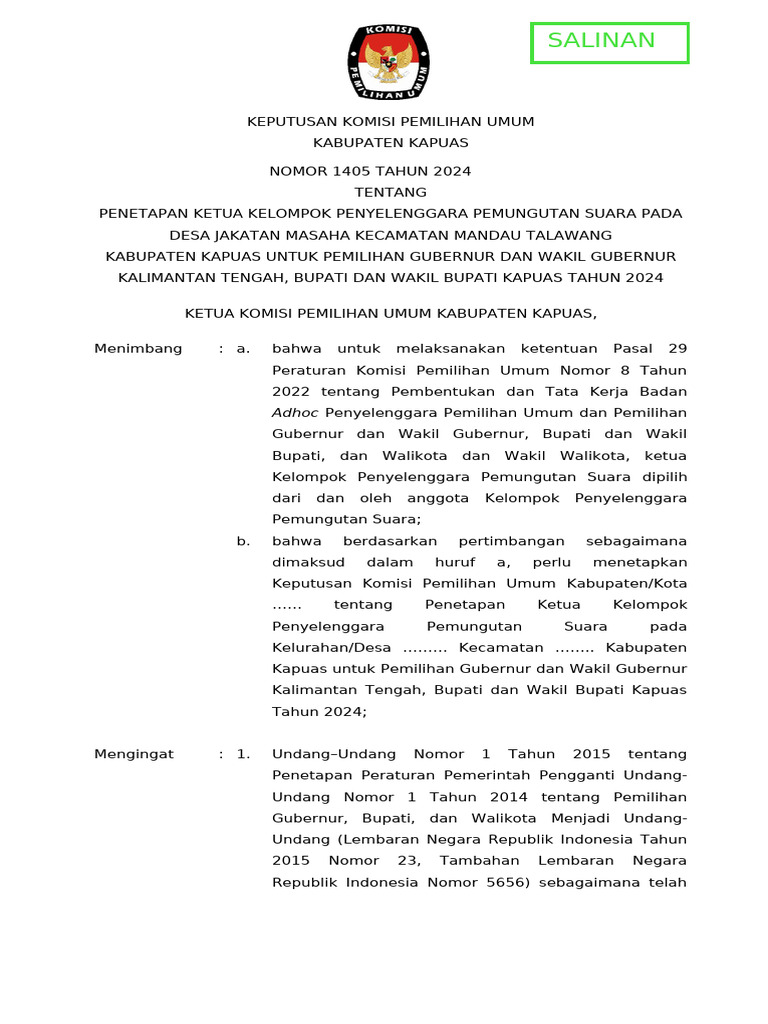 Format SK Ketua KPPS-1 | PDF