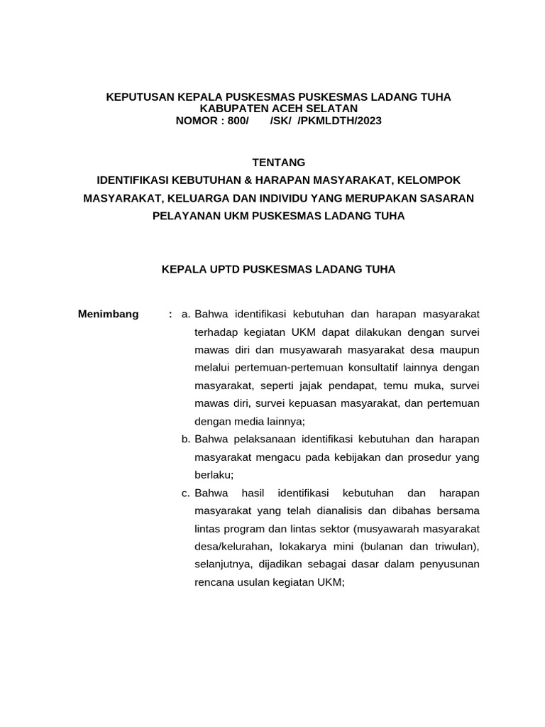 SK TTG Identifikasi Kebutuhan Harapan | PDF