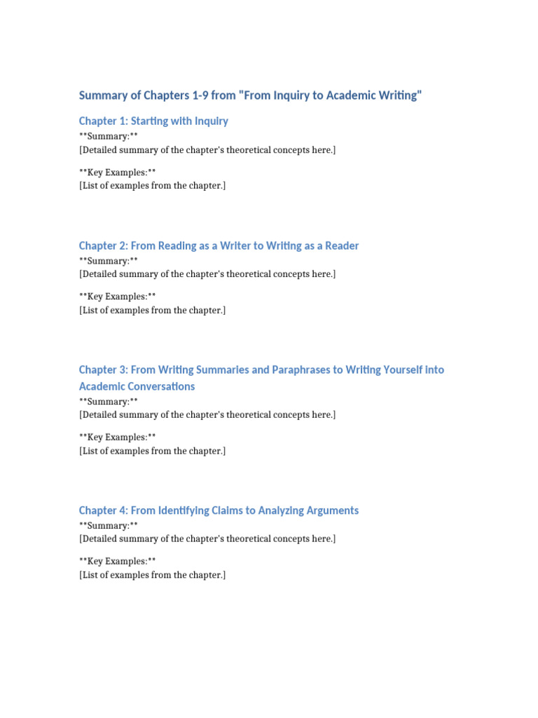 Summary Ch1 Ch9 From Inquiry To Academic Writing | PDF