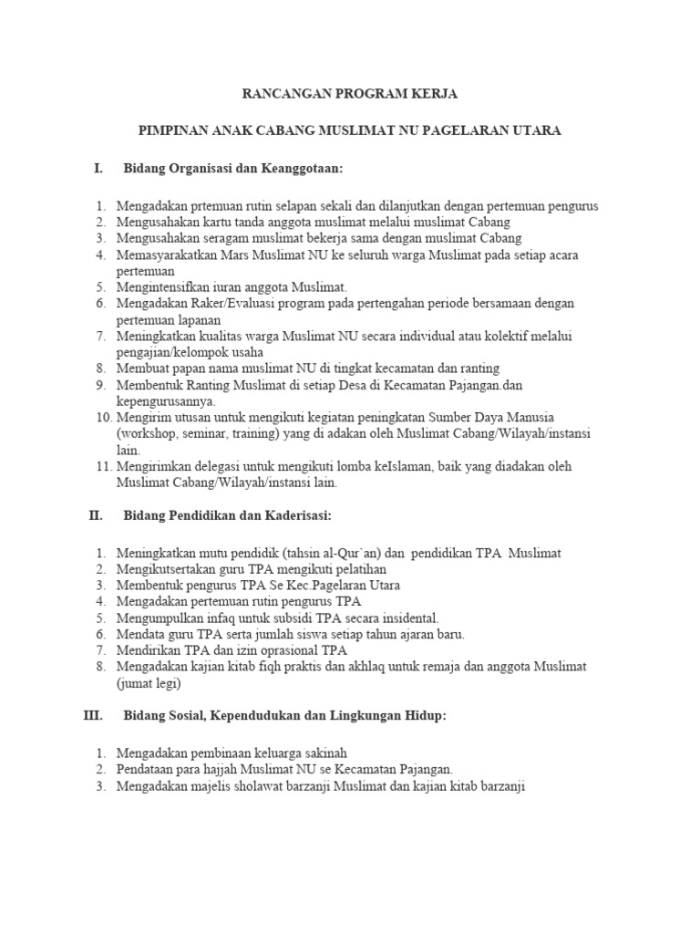 RANCANGAN PROGRAM KERJA Muslimat | PDF