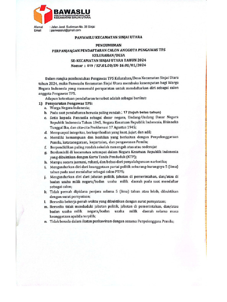 Pengumuman Perpanjangan Pendaftaran | PDF