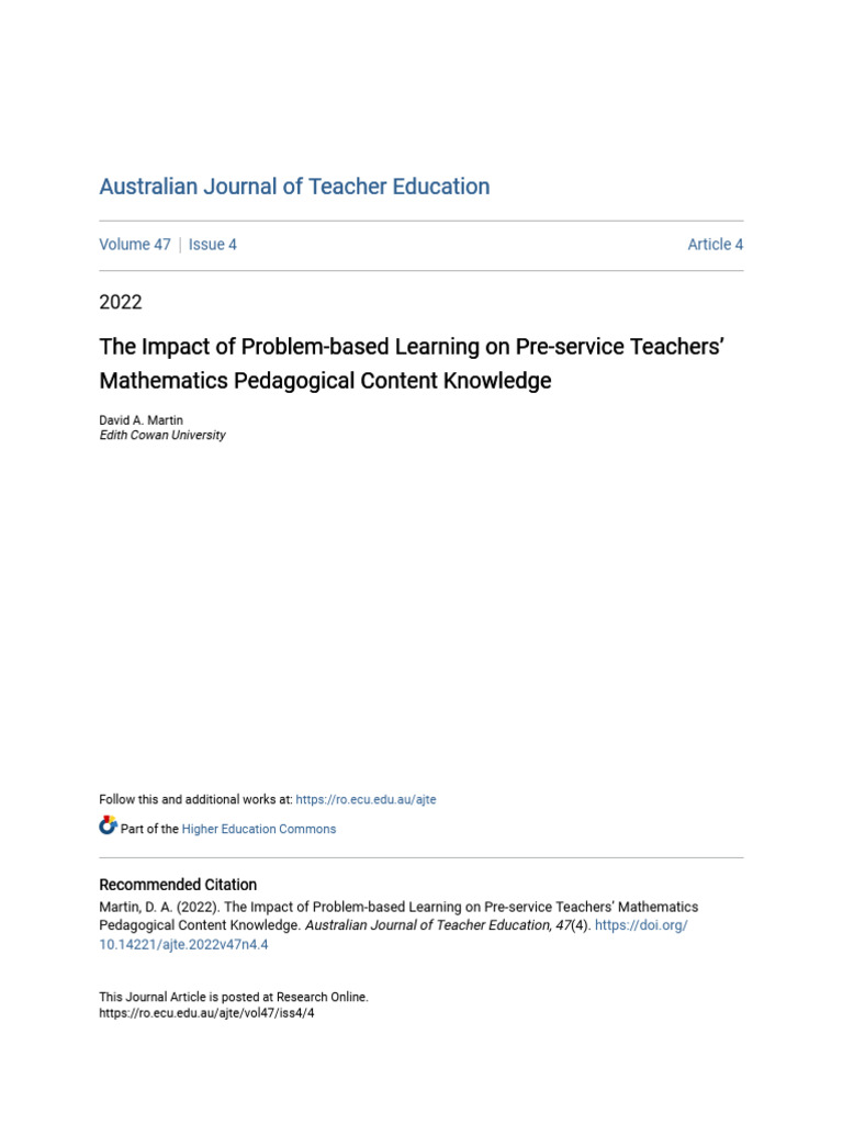 The Impact of PBL On PSTs Mathematics PCK | PDF | Variance | Normal ...