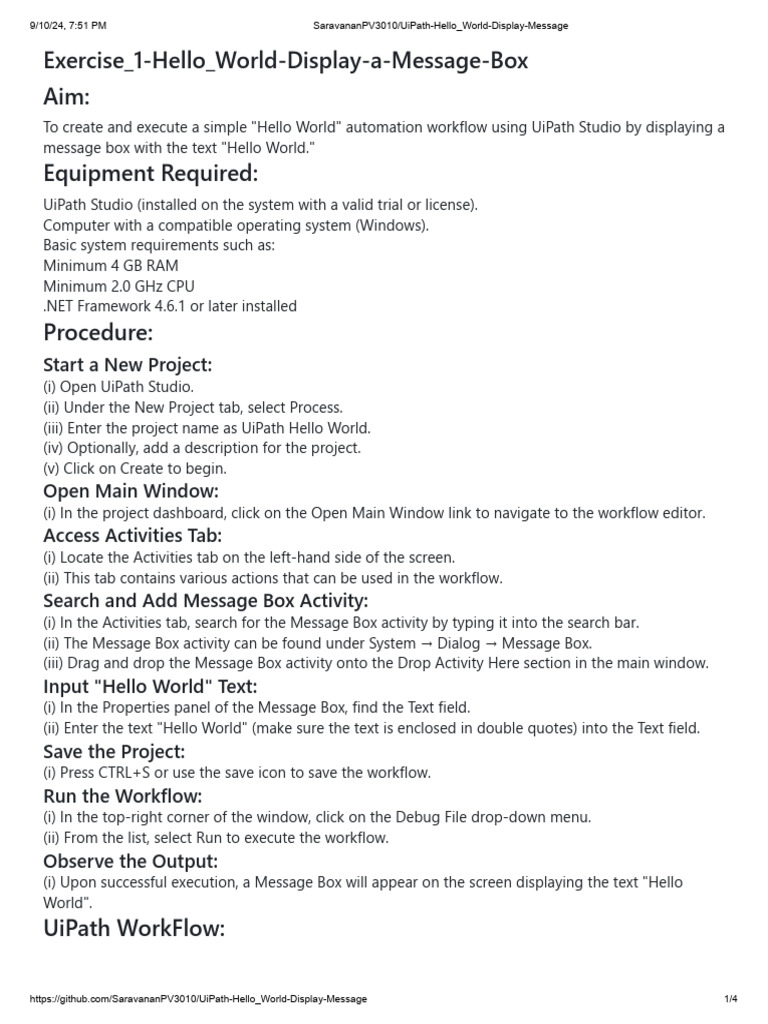 SaravananPV3010 - UiPath Hello - World Display Message | PDF | Icon ...