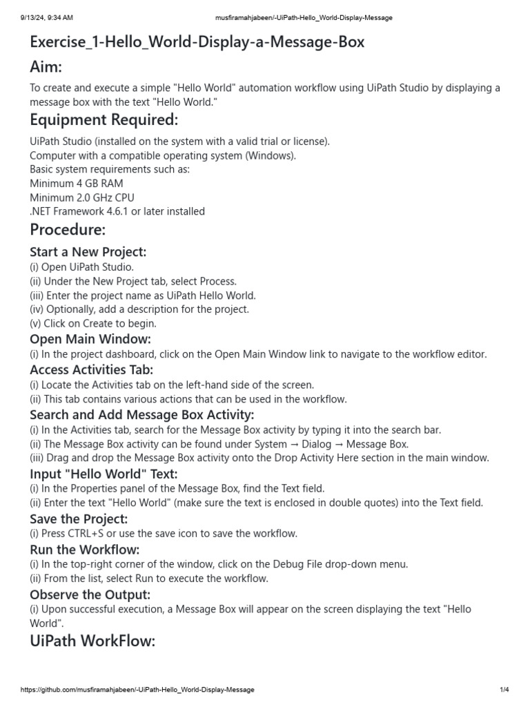 Musfiramahjabeen - UiPath Hello - World Display Message | PDF | Icon ...