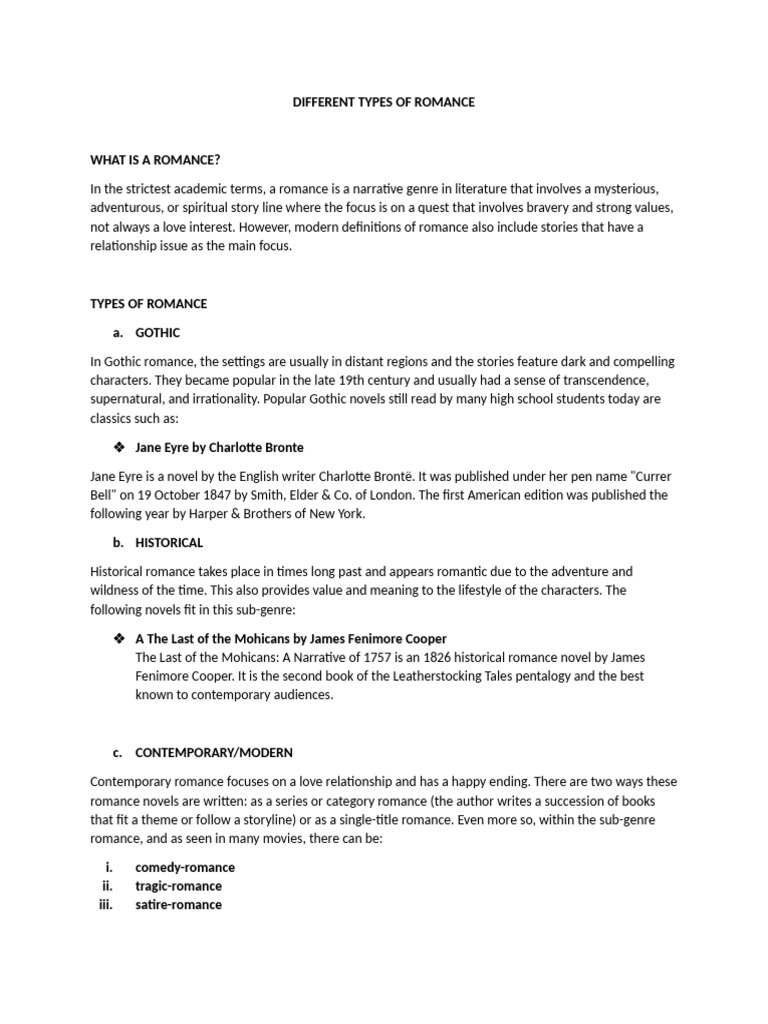 Different Types of Romance | PDF | Romance Novels | Gothic Fiction