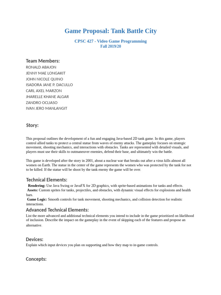 Game Design Project Proposal | PDF | Tanks | Computing