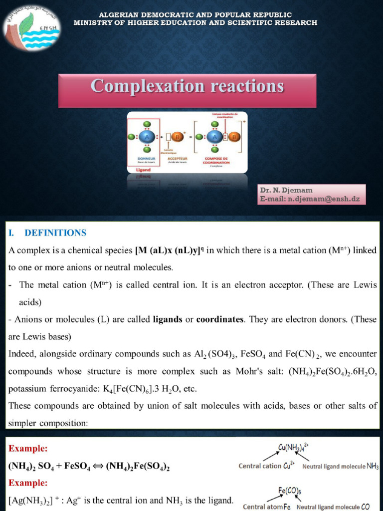 Chapter V-Complexation Reactions Part I N.Djemam Nov-24 | PDF