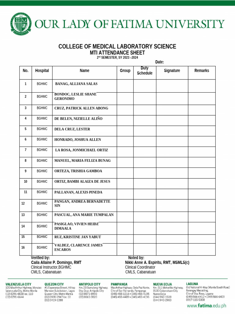 BGHMC Attendance Sheet Third Batch | PDF