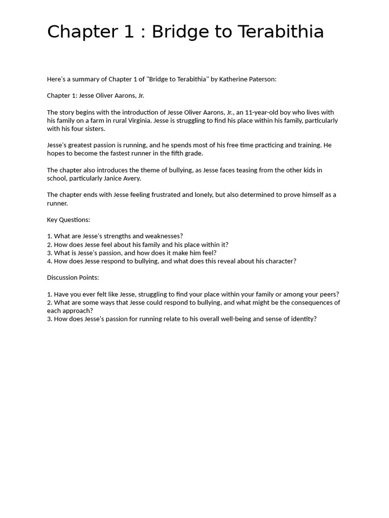 Bridge To Terabithia Chapter1 | PDF