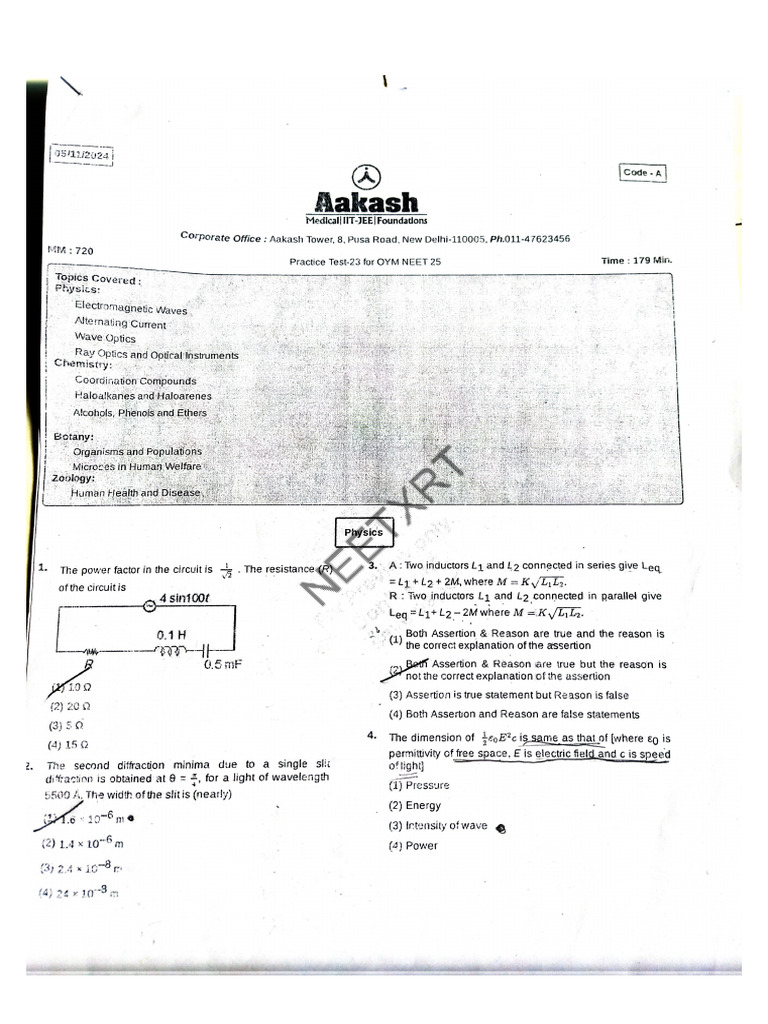 Open Practice AIATS 03 Test Papers by @NEETXRT PDF | PDF