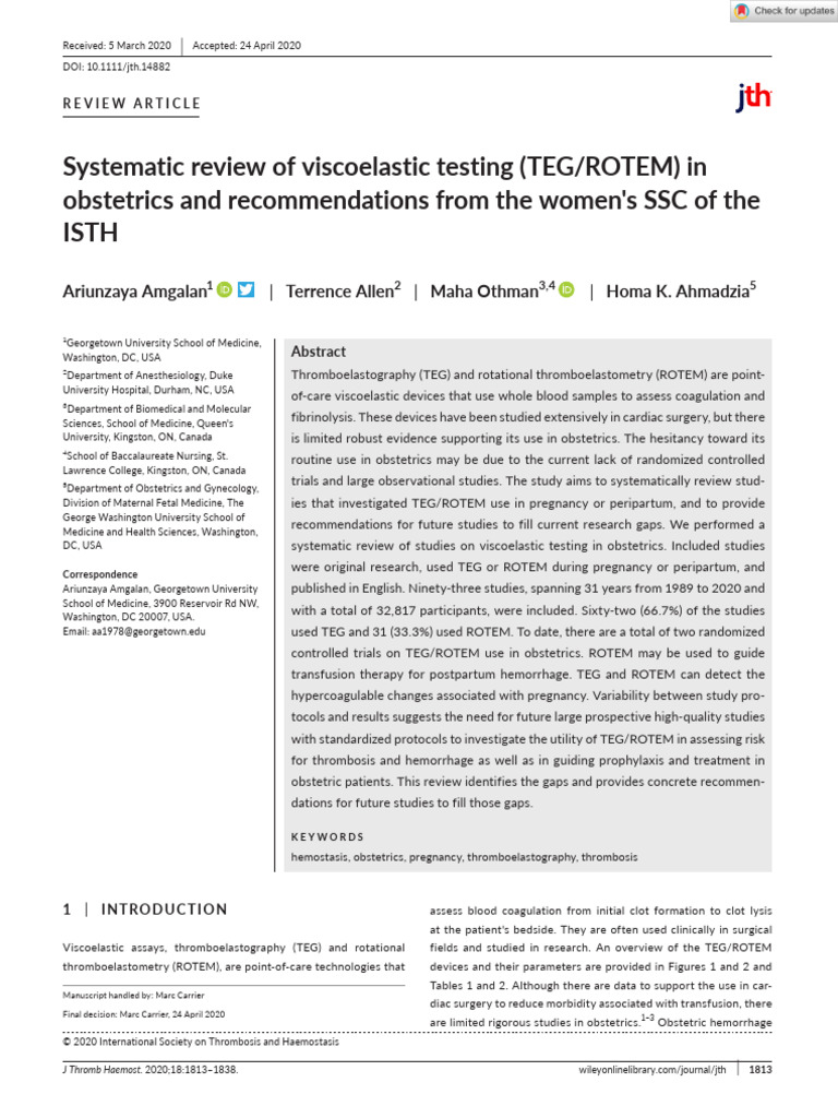 J of Thrombosis Haemost - 2020 - Amgalan - Systematic Review of ...