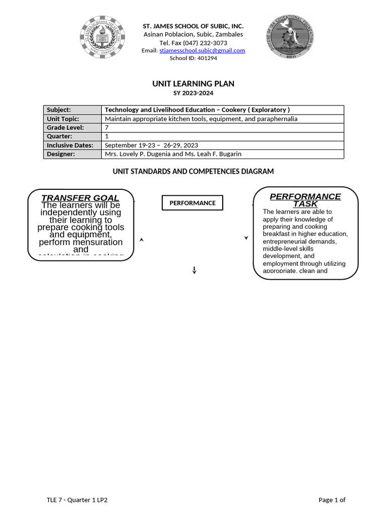 LP2 - Q1 - Grade 7 - Cookery - Exploratory | PDF | Learning | Kitchen Utensil
