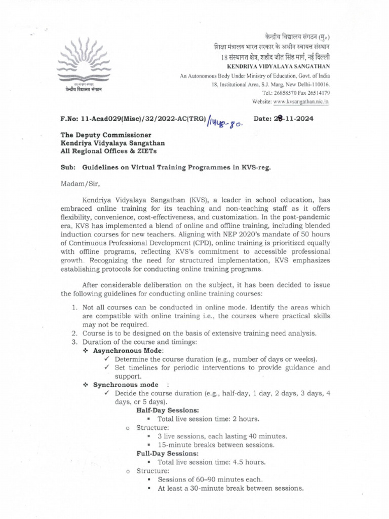 Guidelines On Virtual Training Programme in KVS | PDF
