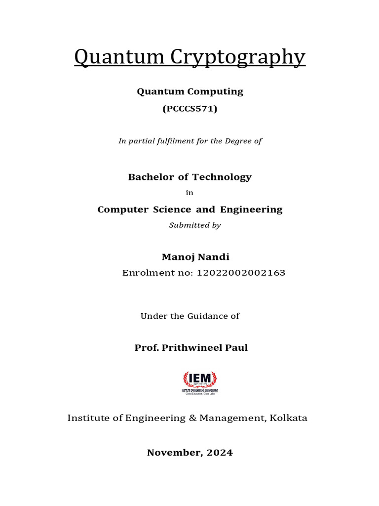 Quantum Cryptography | PDF | Cryptography | Telecommunications Quantum Cryptography | PDF | Cryptography | Telecommunications