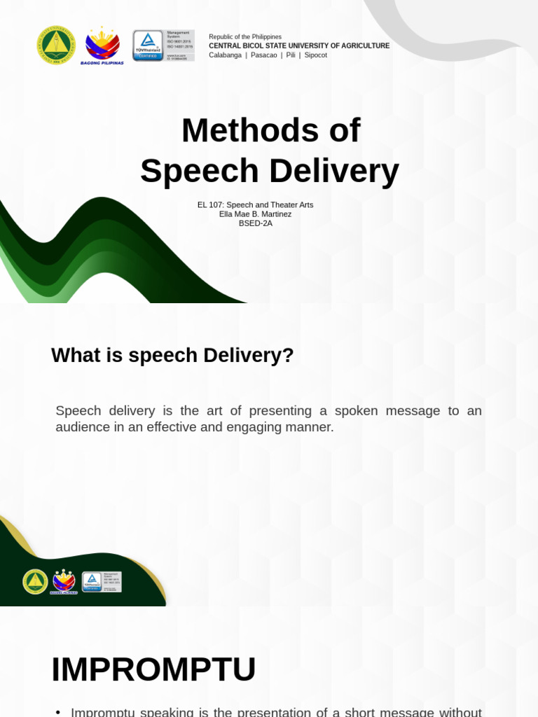 Topic 6 Methods of Speech Delivery | PDF