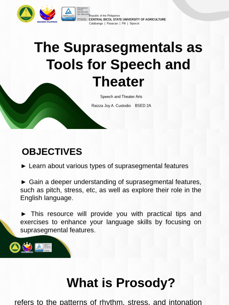 The Suprasegmentals As Tools For Speech and Theater1 | PDF ...