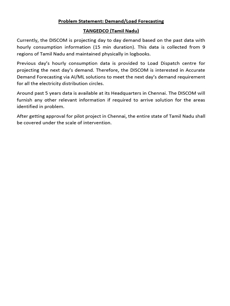 Problem Statements Demand Load Forecasting | PDF | Forecasting