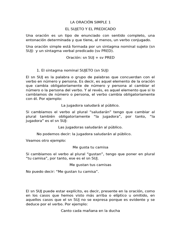 Sujeto Y Predicado En Oraciones Simples Pdf Predicado Gramática