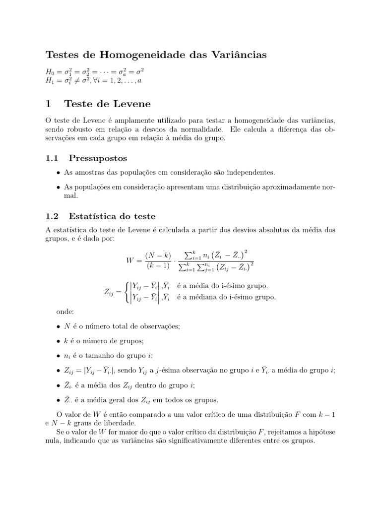 Testes de Homogeneidade de Variâncias | PDF | Distribuição de ...