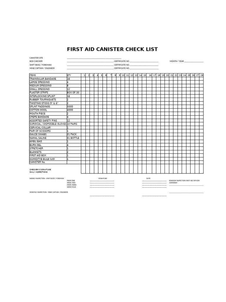 First Aid Canister Checklist 1 | PDF
