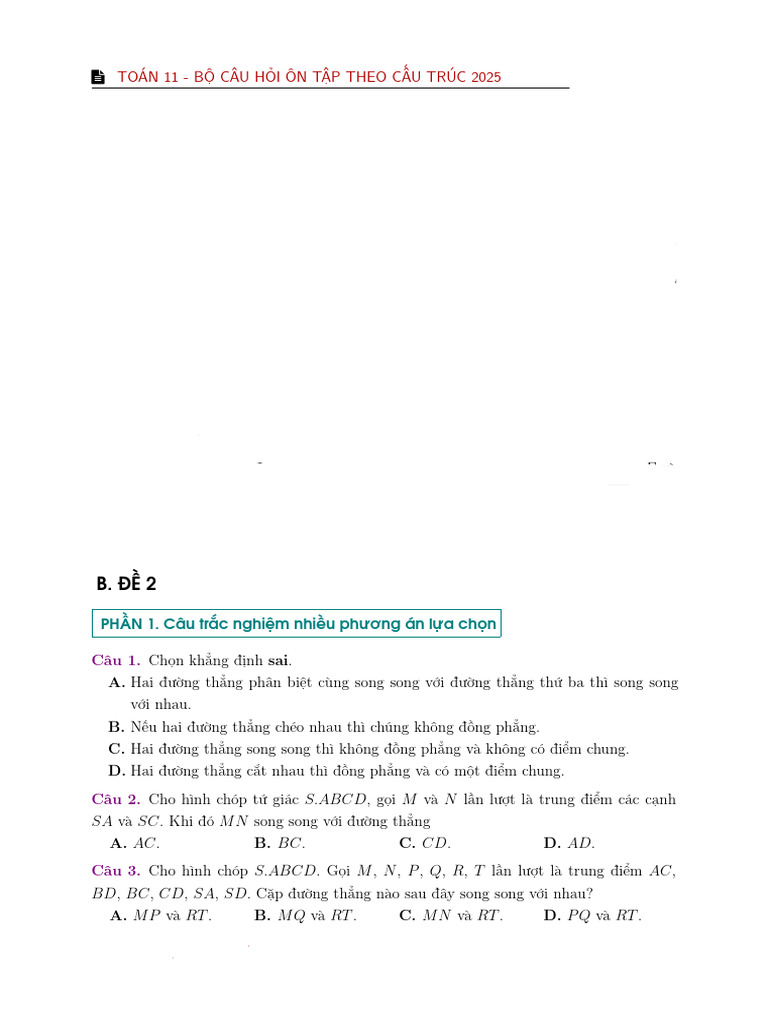 BTVN. bài 2. đường thắng song song mp | PDF