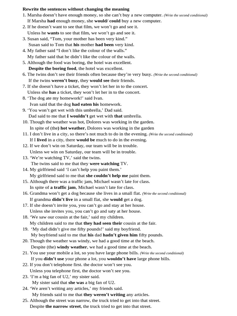 Sentence Rewriting Examples | PDF