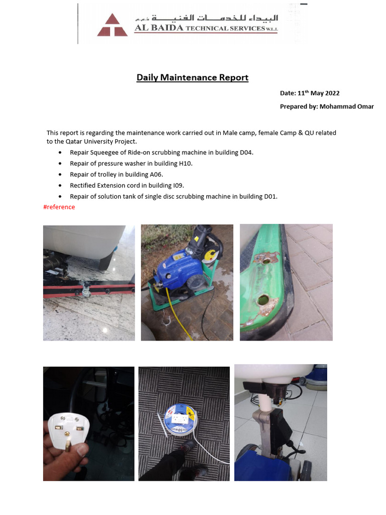 Daily Maintenance Report - 11-05-2022 | PDF