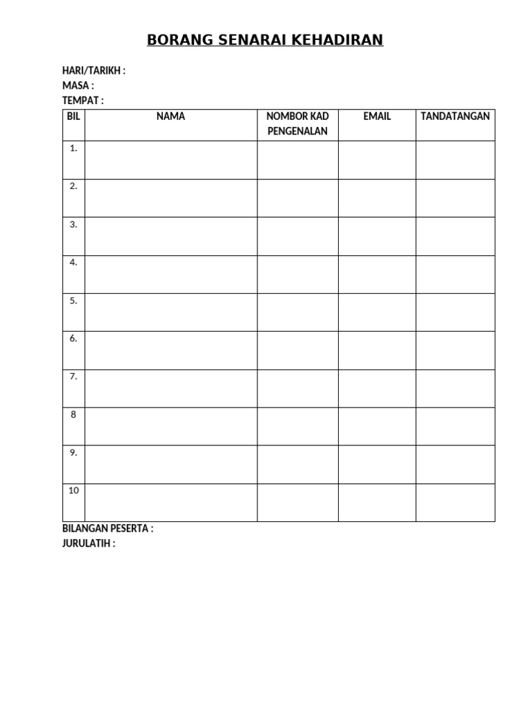 Borang Kehadiran Program | PDF