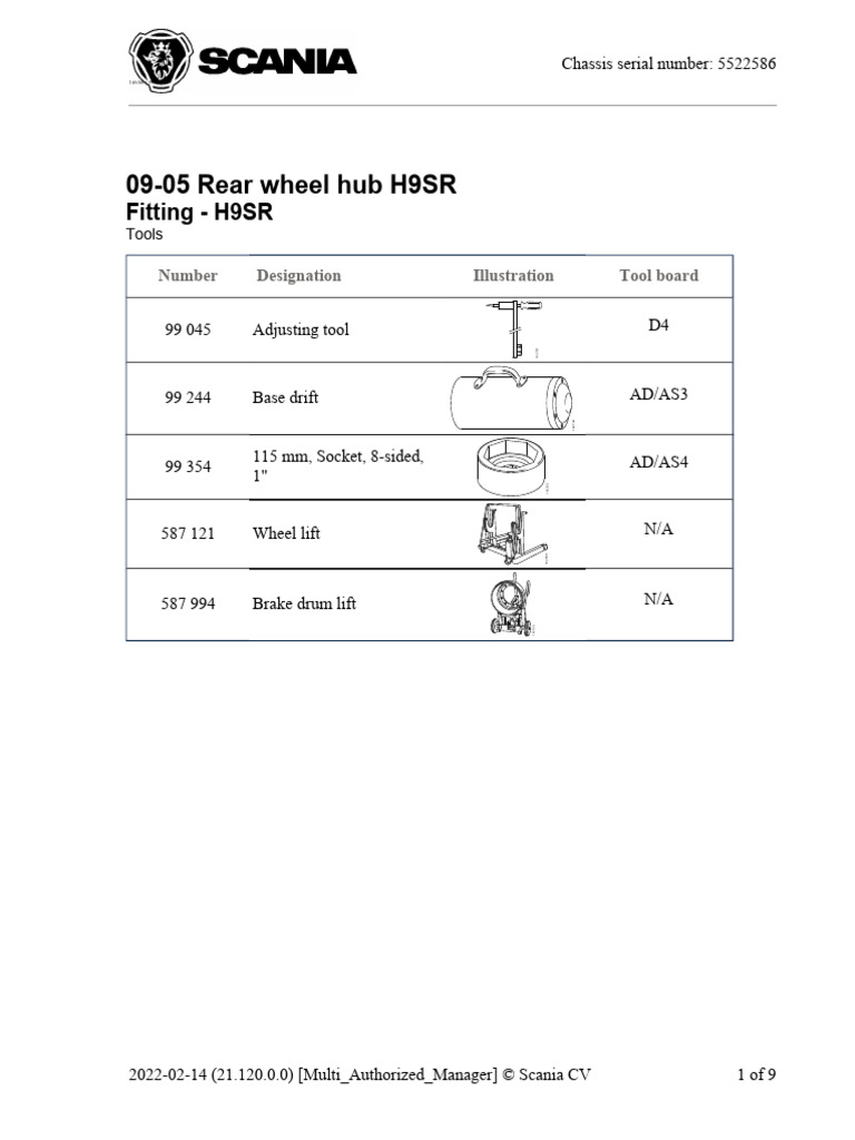 SCANIA P410 Rear Bearing Hub Retorque | PDF | Axle | Wheel
