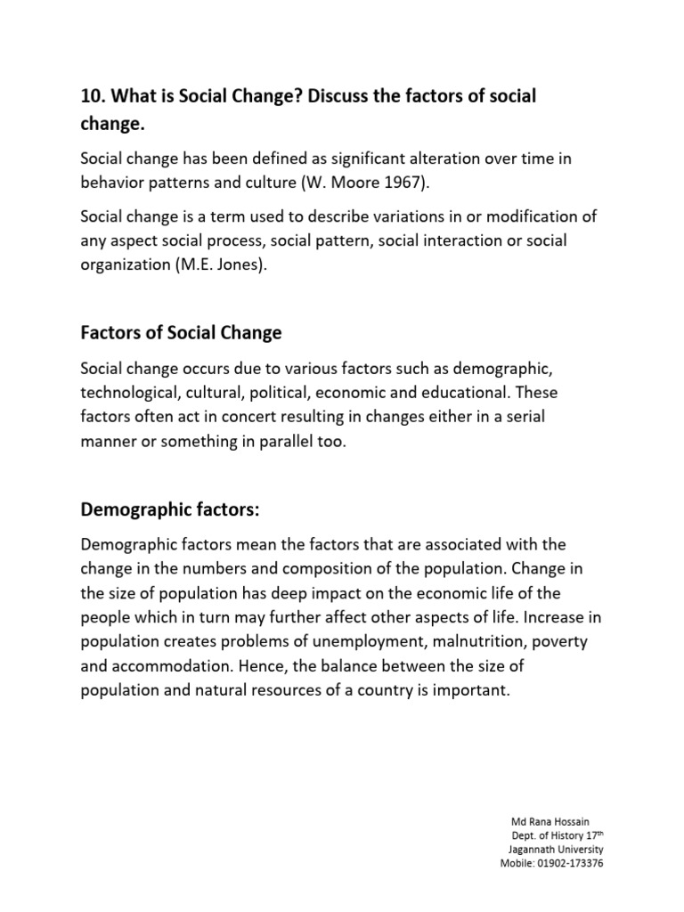 Factors Influencing Social Change | PDF | Karl Marx | Society