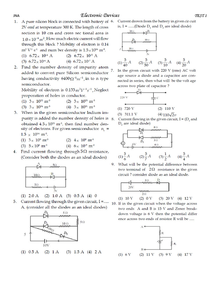 Electronic Devices Test 1 Q and Solution | PDF