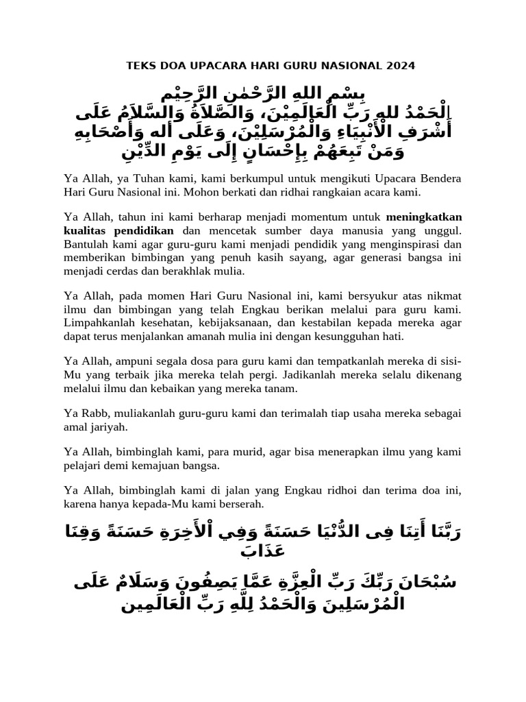 Teks Doa Upacara Hari Guru Nasional 2024 | PDF