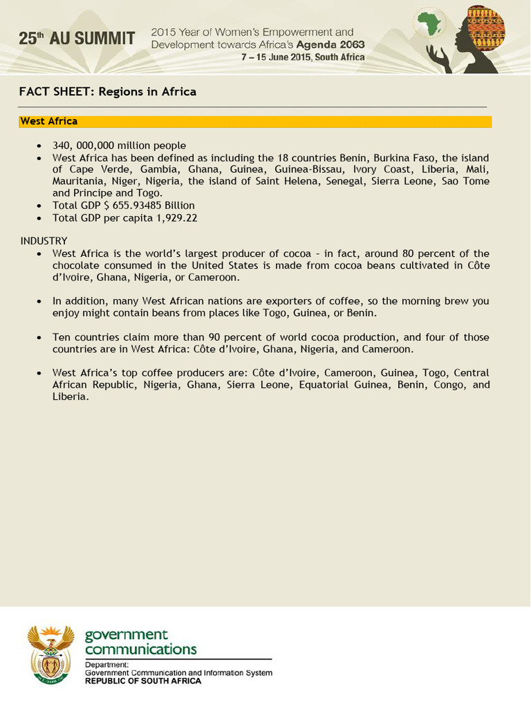AU Summit Fact Sheet Regions | PDF | West Africa | Africa