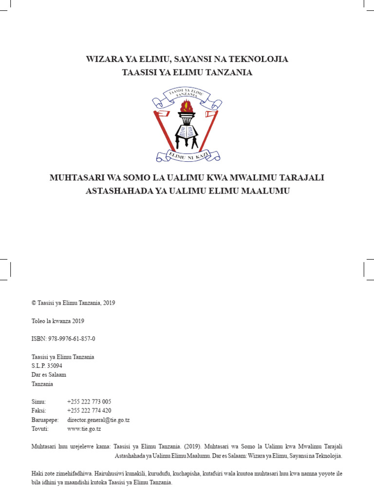 Muhtasari Wa Somo La Ualimu | PDF