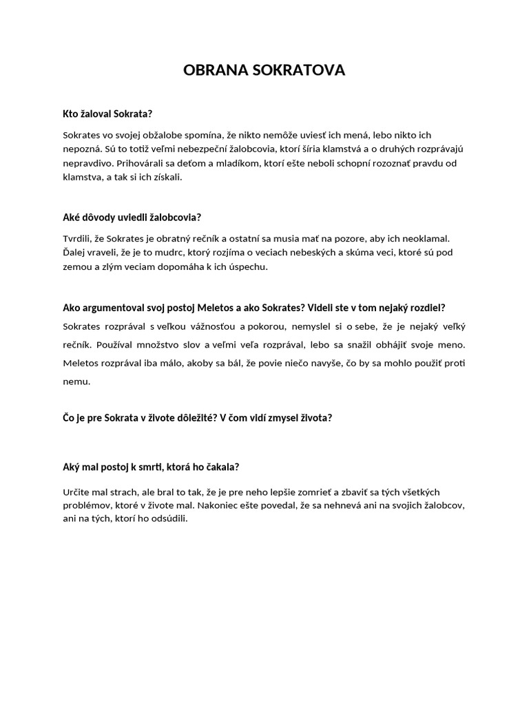 Obrana Sokratova | PDF