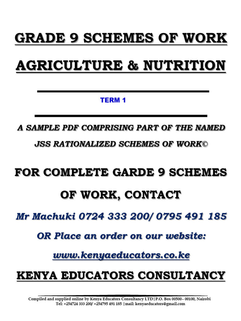 Agric Grade 9 T1 Schemes of Work | PDF | Hay | Livestock