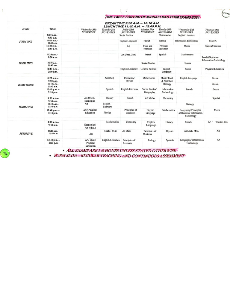 Exam Timetable Posted Egeed | PDF