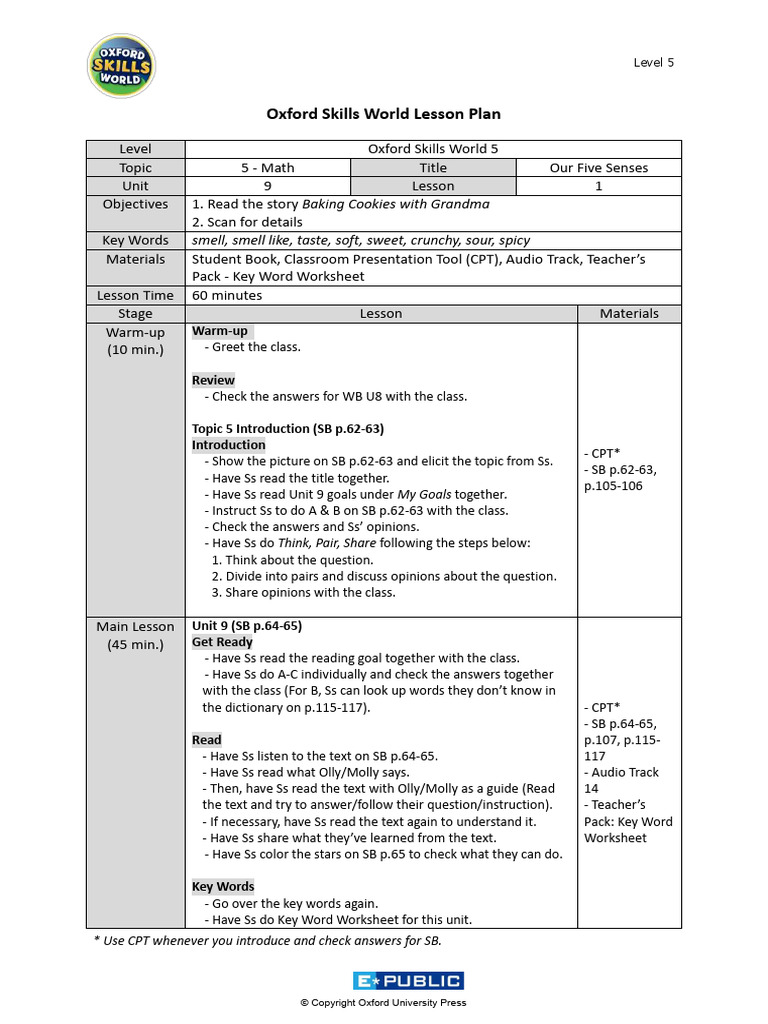 Osw RW l5 U9 Lesson Plan | PDF | Worksheet | Lesson Plan