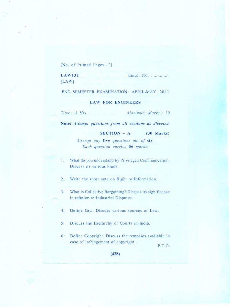 Law For Engineers, LAW132, APRIL-MAY, 2019 | PDF