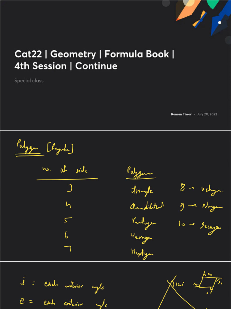 Cat22 Geometry Formula Book 4th Session Continue With Anno | PDF