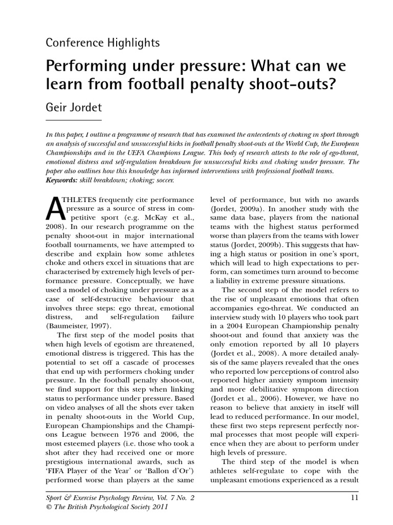 Choking in Football Penalty Shoot-outs | PDF | Emotional Self ...
