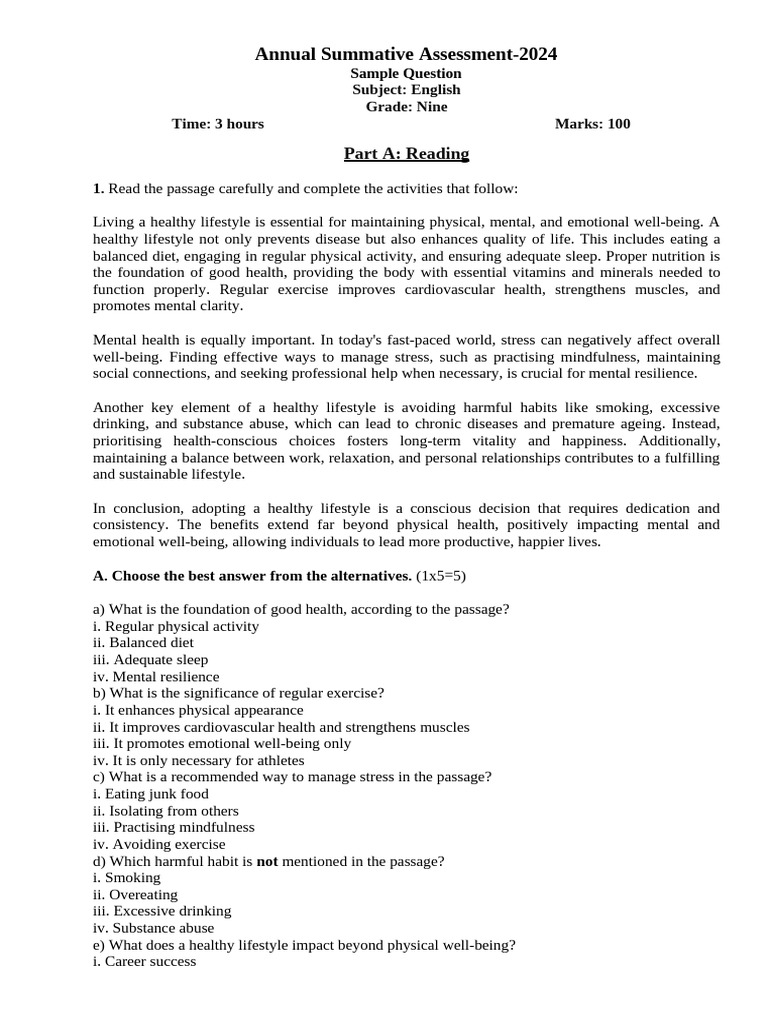 Sample Question-1 and 2 | PDF | Mental Health | Psychological Resilience